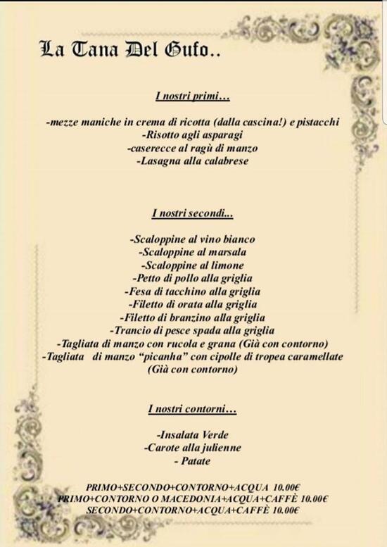 Menu da La Tana Del Gufo ristorante, Milano