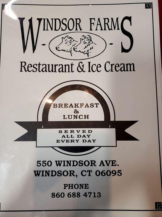Menu at Windsor Farms Restaurant & Ice Cream, Windsor