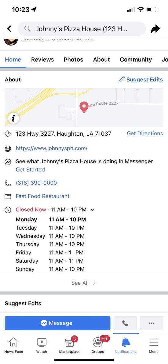 Menu at Johnny's Pizza House pizzeria, Haughton