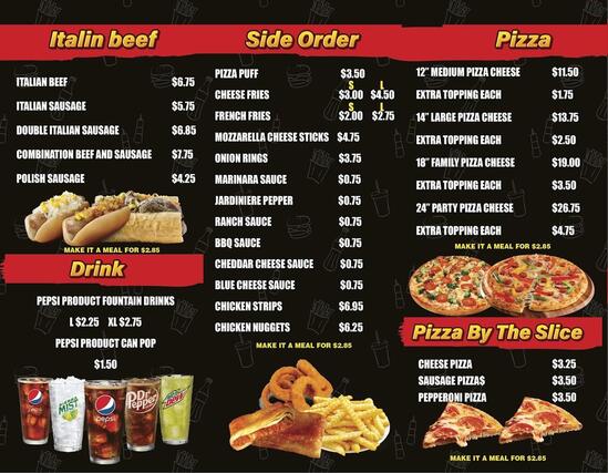 Menu at the godfather restaurant, Chicago