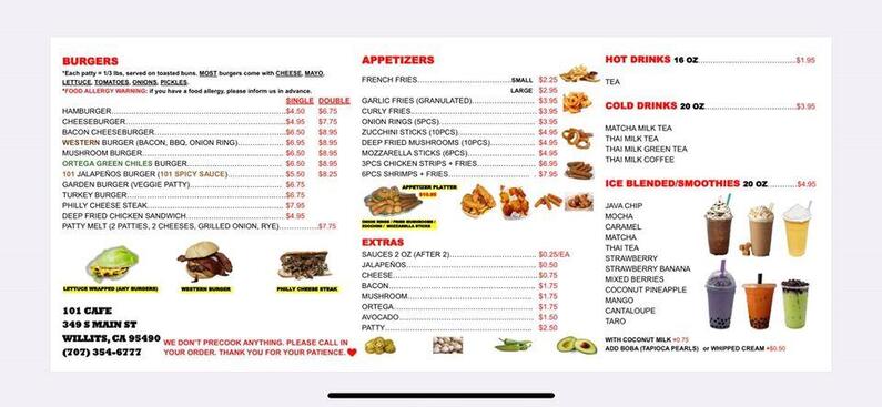 Menu at Dahvi’s Kitchen restaurant, Willits
