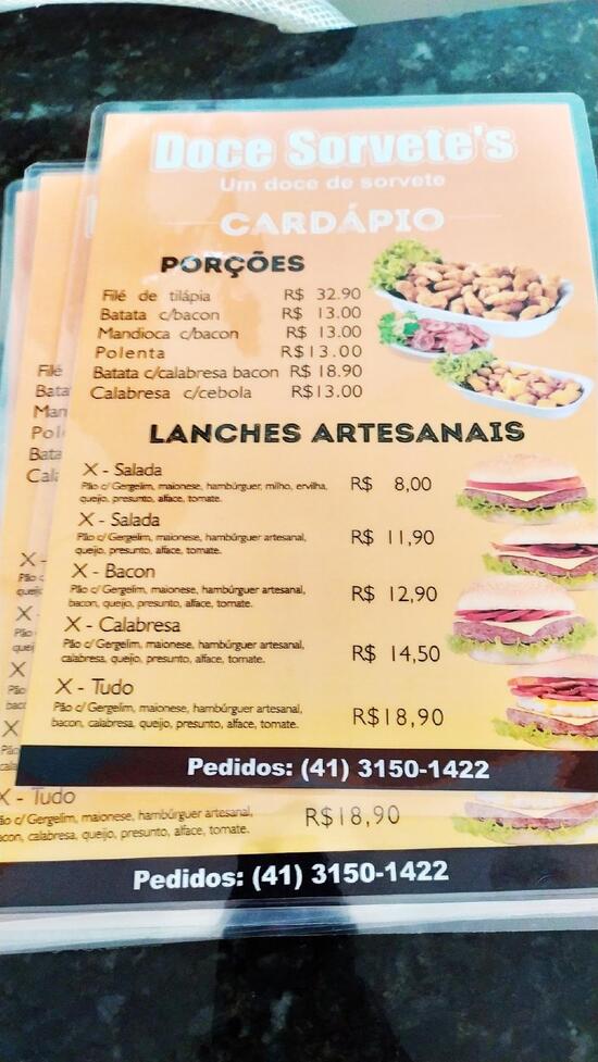 Menu em Doce Sorvete's restaurante, Araucária