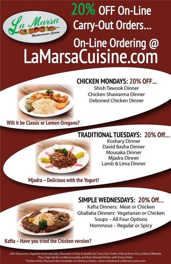 Menu at La Marsa Brighton restaurant, Brighton