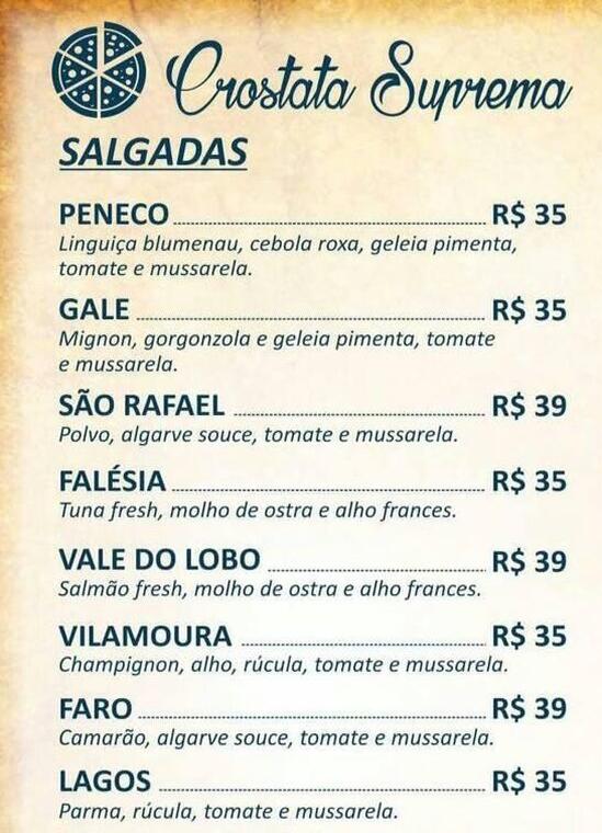 Menu at Algarve Europe Club, Imbituba