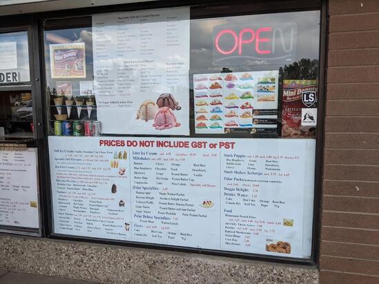 Menu at Polar Palace Ice Cream, Regina