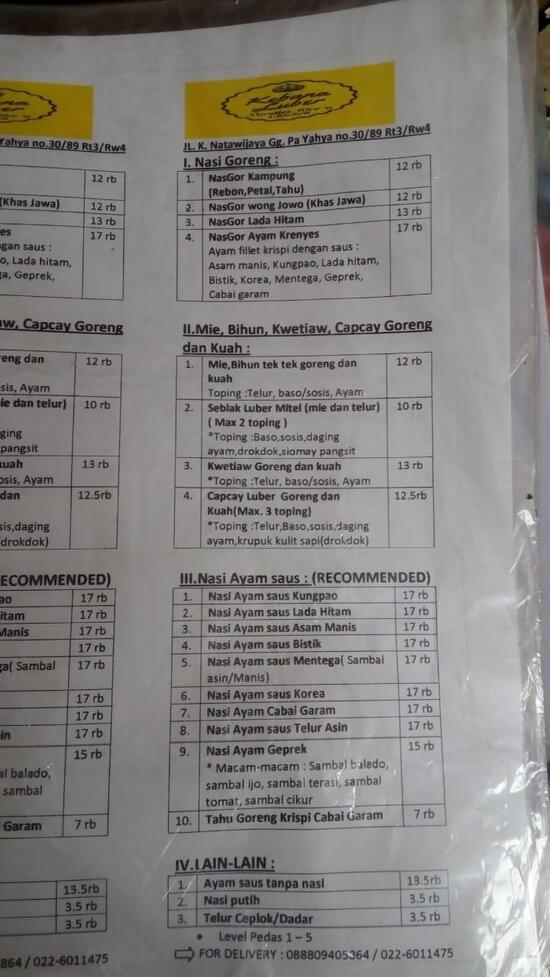 Menu at Kebana luber cafe, Bandung, 3HFW+X6J