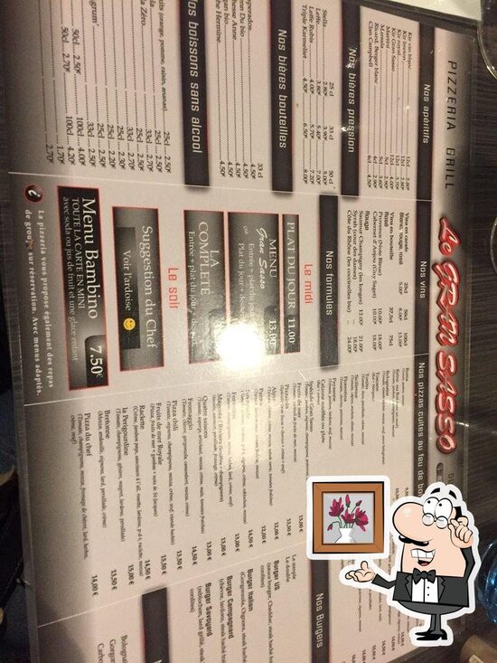 Menu au Le Gran Sasso pizzeria, Châteaulin
