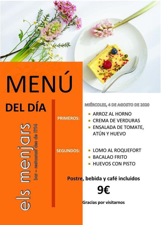 Carta de Bar-Restaurant Els Menjars, Puzol, Carrer Serra Llarga