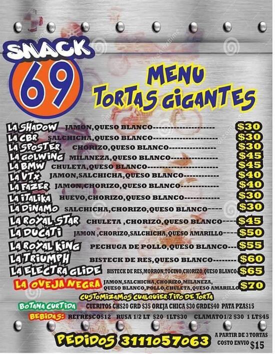 Menu at Snack 69 restaurant, Tepic