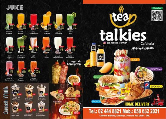 Menu at Tea talkies cafteria&restaurent restaurant, Abu Dhabi