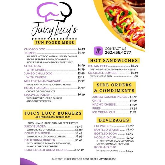 Menu at Juicy Lucy's Kitchen restaurant, Racine