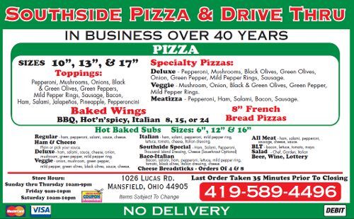 Menu at Southside Pizza & Drive Thru pub & bar, Mansfield