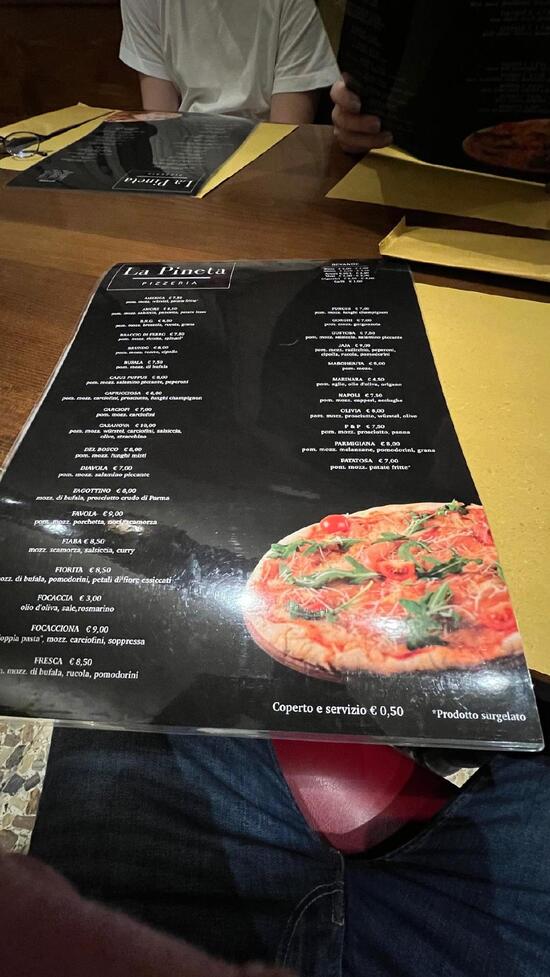 Menu da Pizzeria La Pineta, Auronzo di Cadore, Via Pause