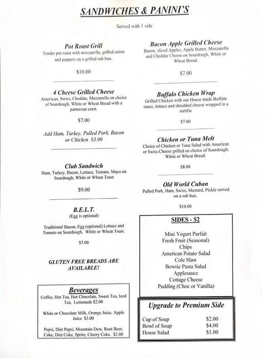 Menu at Old world Cafe, Columbia City