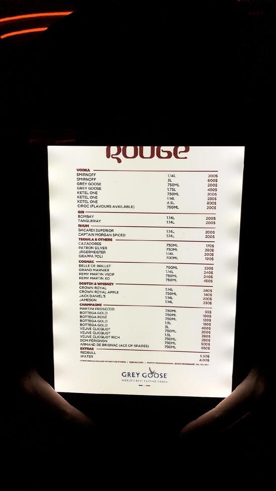 Menu au Le Rouge Bar, Montréal, 7 Ave