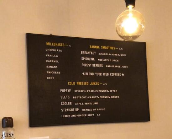 Menu at Bonsai cafe, London