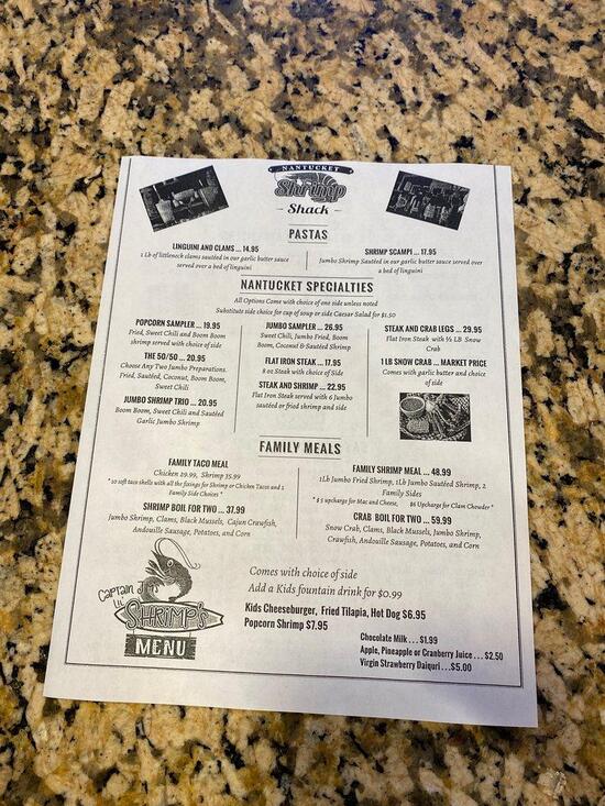 Menu at Nantucket Shrimp Shack restaurant, Bay Lake