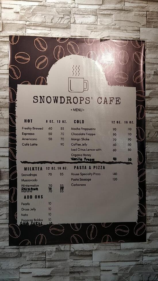 Menu at Snowdrops Cafe, Bacoor