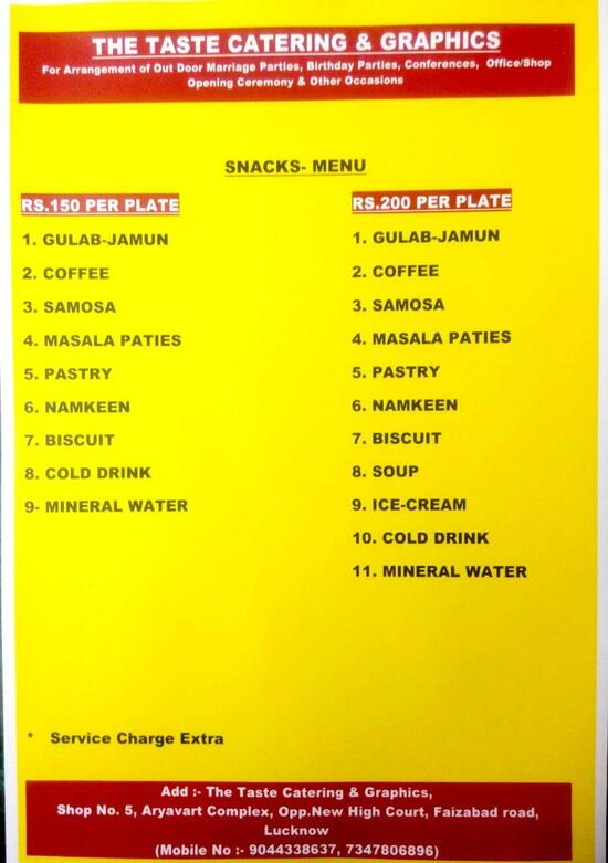 Menu at The Taste Catering & Graphics, Lucknow