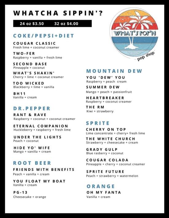 Menu at What's Pop'n Pop Shop restaurant, Cardston