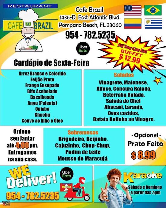 Menu at Cafe Brazil Restaurant, Pompano Beach