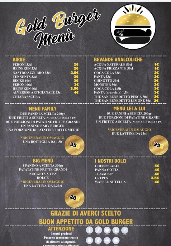 Menu at Gold Burger restaurant, Rome