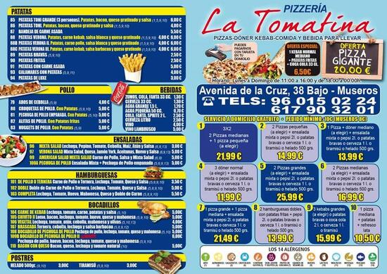 Menu at LA TOMATINA restaurant, Museros, Av. de la Creu