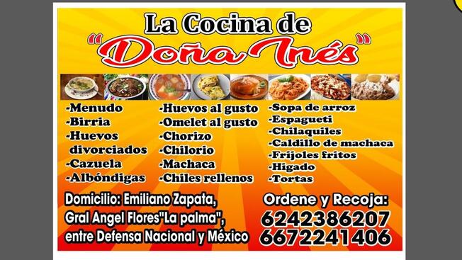 Menu at La Cocina de doña Inés restaurant, General Ángel Flores