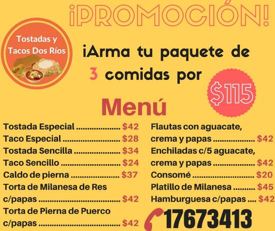Menu at Tostadas 2 Ríos restaurant, Guadalupe