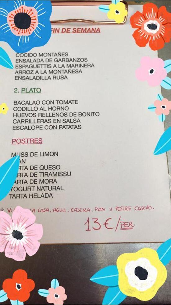 Menu at Bar casa Manolito, Lamiña, Bo. Lamiña