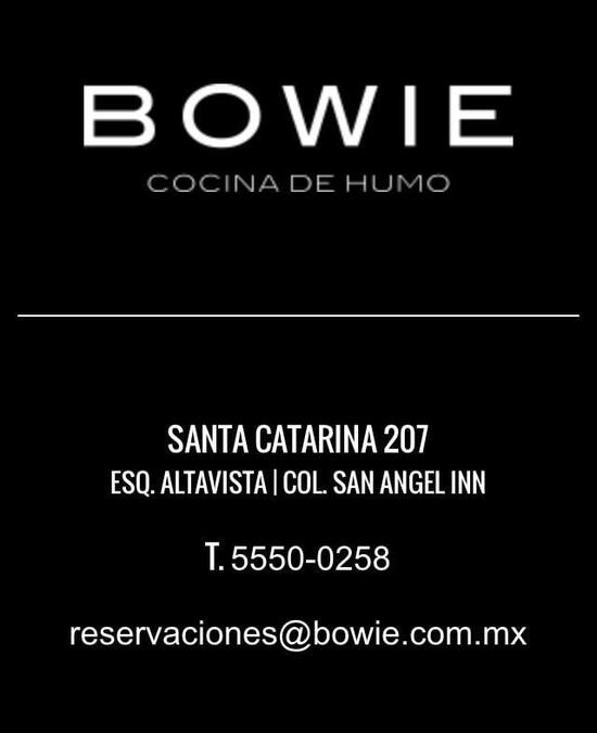 Menu at BOWIE restaurant, Mexico City, Calz Sta Catarina 207