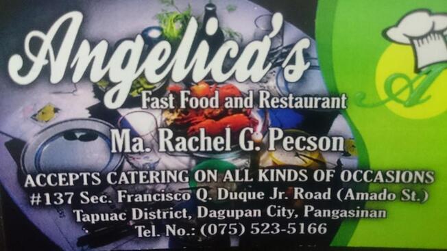 Menu at Angelica's Restaurant, Mangaldan, 137 Sec. Francisco Q. Duque