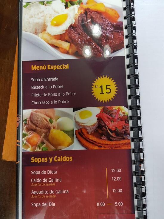 Carta del restaurante Sazón y Sabor Doña Maria, Barranco