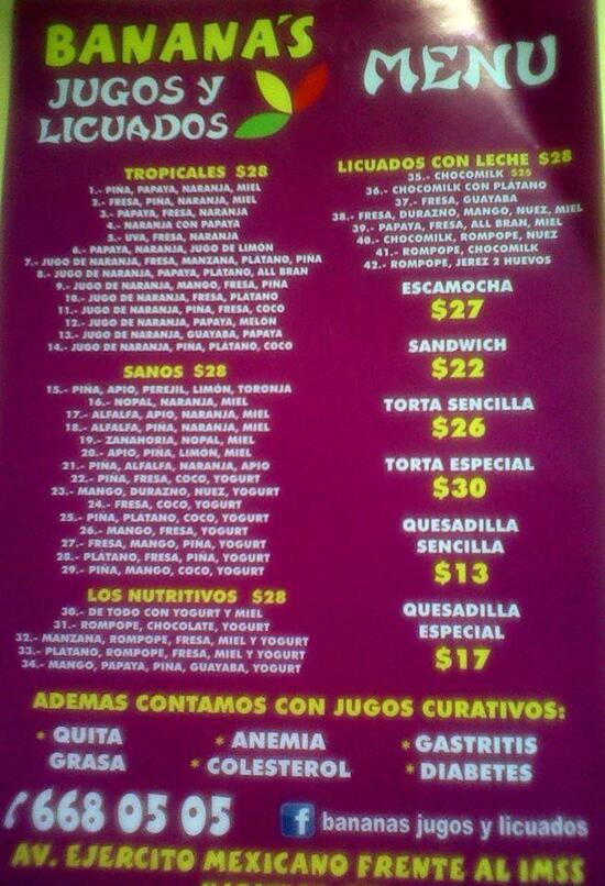 Carta del restaurante Jugos y licuados El Green Mazatlan, Mazatlán