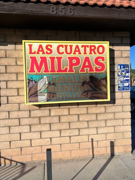 Menu at Las Cuatro Milpas restaurant, San Bernardino