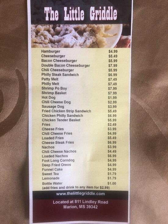 Menu at The Little Griddle LLC restaurant, Marion, 811 Lindley Rd