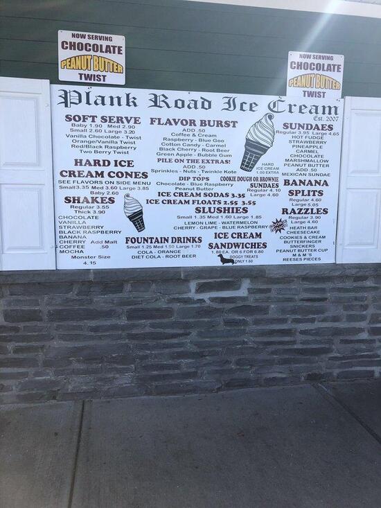 Menu at Plank Road Ice Cream desserts, Syracuse