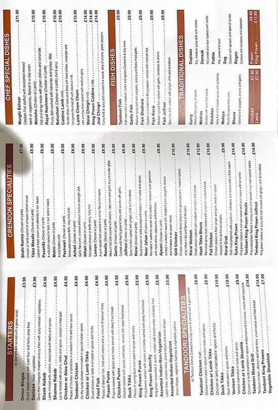 Menu at Crendon Indian Cuisine restaurant, Haddenham