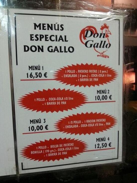 Menu at Don Gallo restaurant, A Coruña, Rúa Fuente Álamo