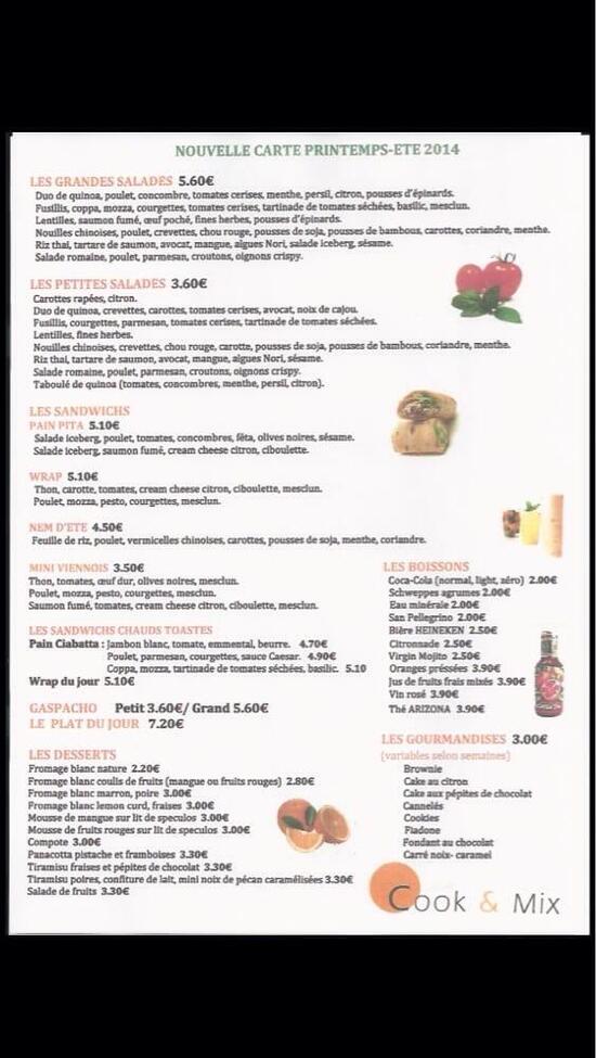 Menu at Cook & Mix fast food, Aix-en-Provence