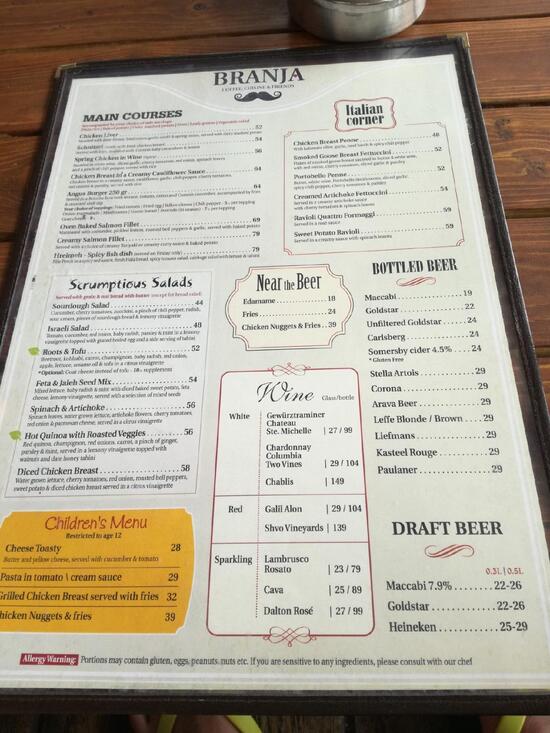 Menu at Branja Restaurant, Eilat