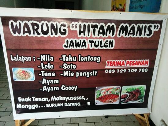 Menu at Warung " Hitam Manis" Jawa Tulen restaurant, Mataram