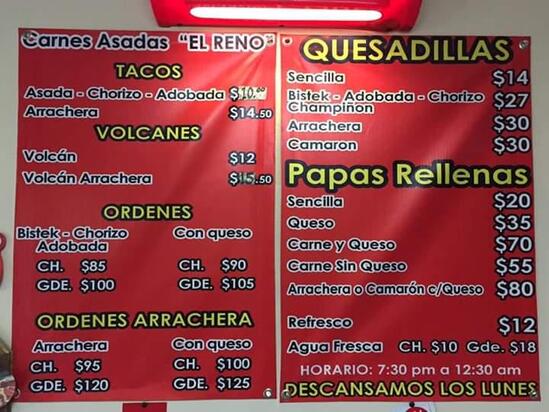 Menu at Carnes Asadas El Reno restaurant, Guadalajara