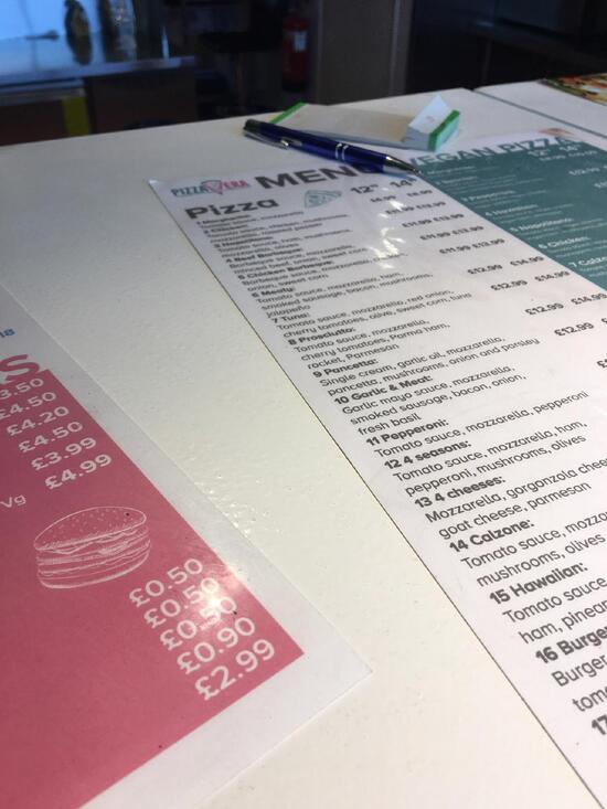 Menu at Pizza Vera pizzeria, Rugby