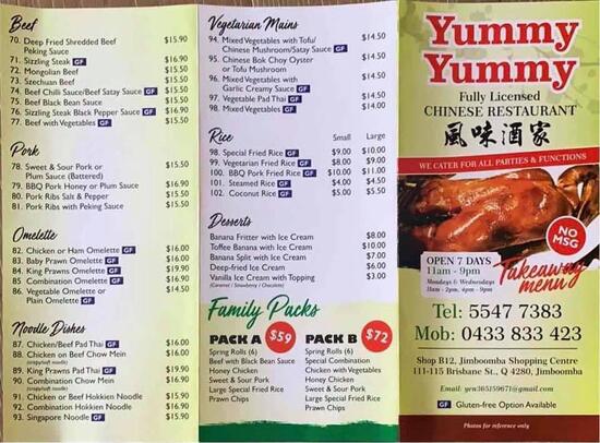 Menu at Yummy Yummy Chinese Restaurant, Jimboomba