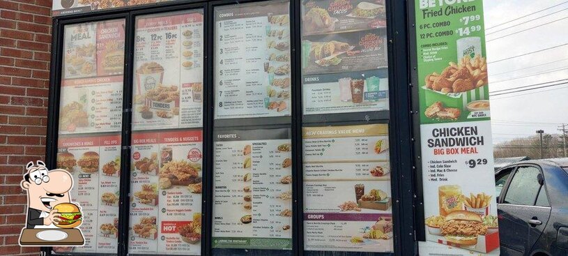 Menu at KFC fast food, Lebanon, 197 S Main St
