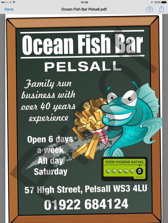 Menu at Ocean Fish Bar, Walsall
