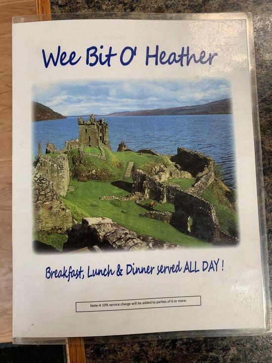 Menu at Wee Bit O'Heather restaurant, Milton-Freewater, N Columbia St