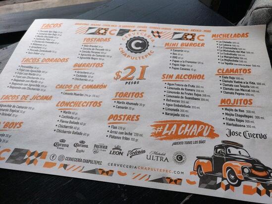 Carta del pub y bar Cerveceria Chapultepec, Guadalajara, Guadalajara