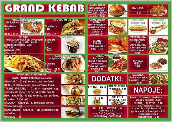 Menu at Grand Kebab & Chicken pub & bar, Warsaw, Ulica Leona Berensona 12